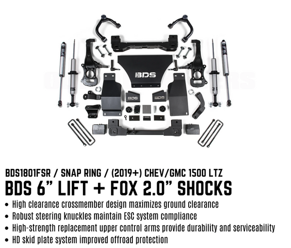 BDS 6" Lift Kit for 2019+ Chevy Silverado 1500 with Fox 2.5 Performanc ...